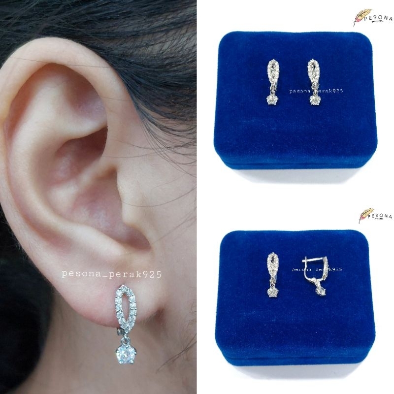Jual Anting Jepit Anak/Dewasa Perak Asli Silver 925 Lapis Emas Putih Model Gantungan Permata ...
