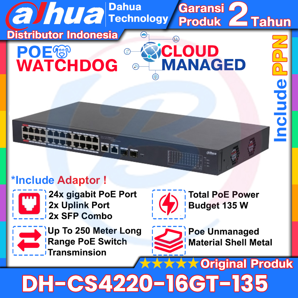 Jual Poe Switch Dahua DH-CS4220-16GT-135 16 Port Gigabit Cloud Managed Support Watchdog Garansi ...