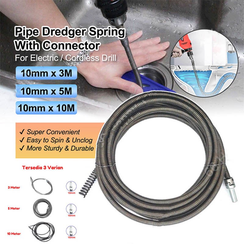 Jual 3m/5m/10m Alat Jepit Kawat Pembersih Saluran Mampet Adaptor Bor Pipa Air Wastafel Pipe ...
