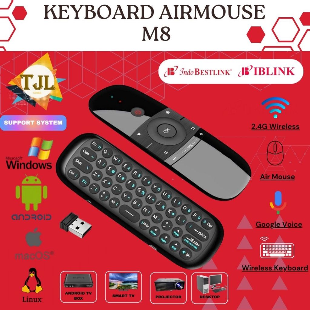 Jual Air Mouse M8 Mini Keyboard Wireless Rechargeable Remote Motion ...