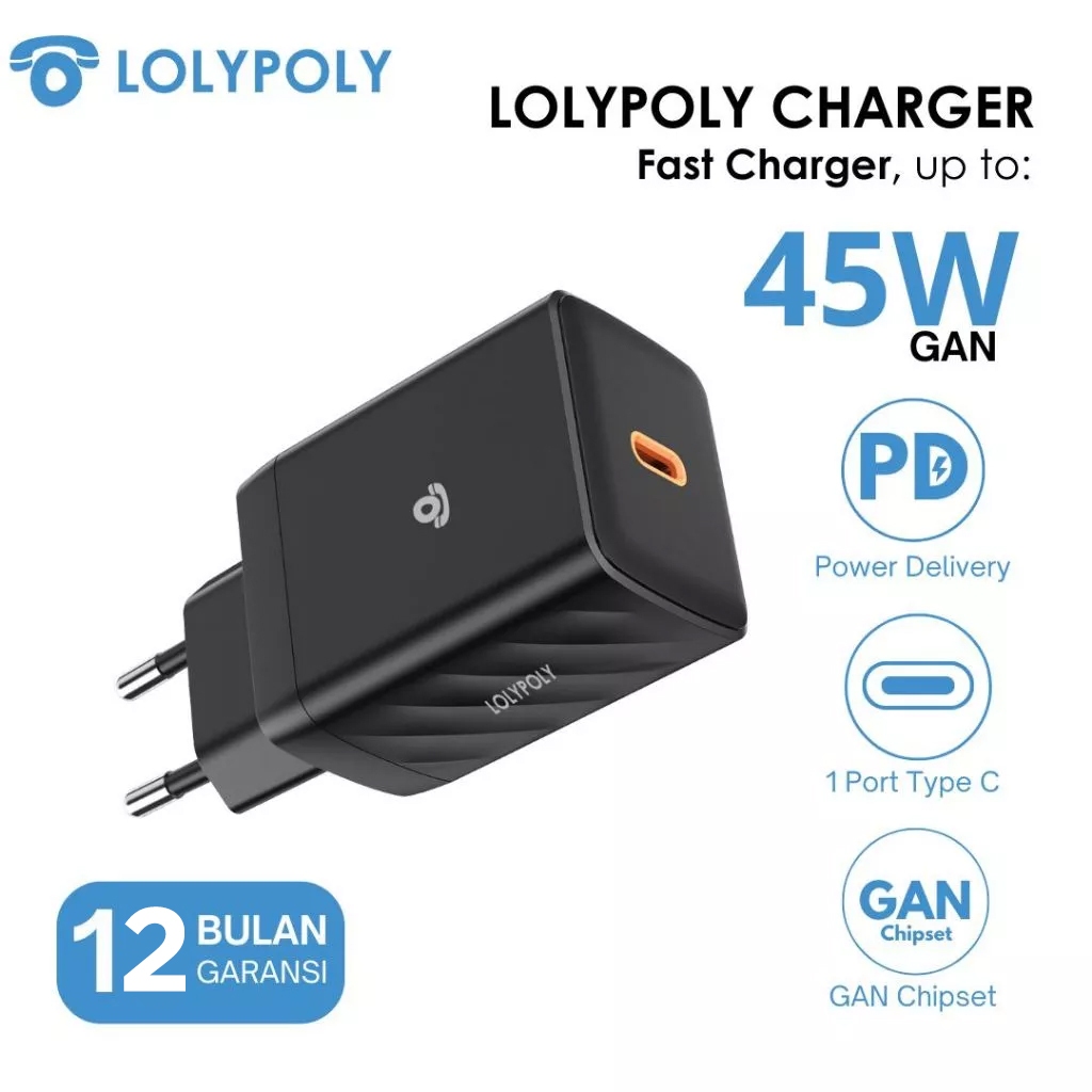 Jual LOLYPOLY Home Charger 45W GAN Quick Charger 1 port Type C PD Smart ...