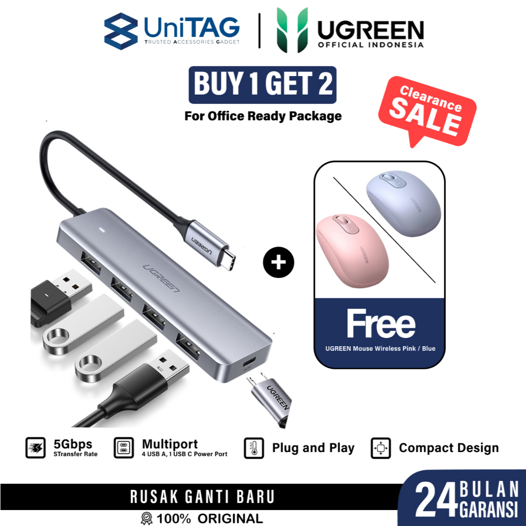 Jual [BUY HUB FREE MOUSE] UGREEN Adaptor Converter USB HUB Type C Multi ...