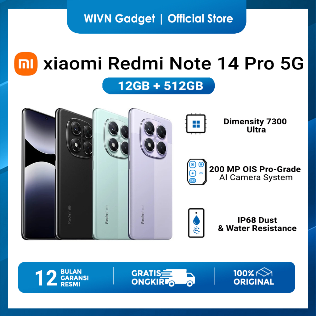 Jual Xiaomi Redmi Note 14 Pro 5G 12/512 | 200MP OIS Pro-grade AI Camera System | IP68 | MediaTek ...