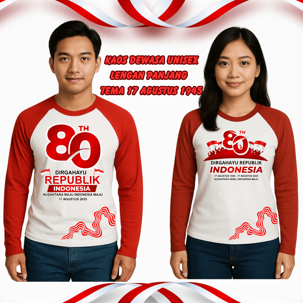 Jual Kaos Raglan 17 Agustus HUT RI 80th Lengan Panjang Unisex Pria ...