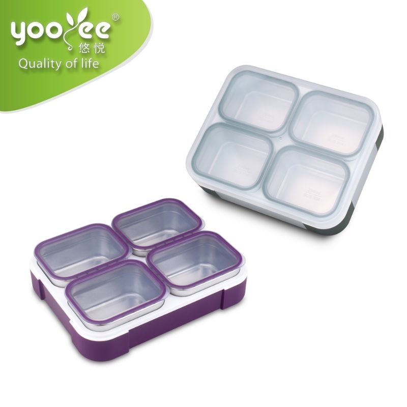 Jual Kotak Makan Lunch Box Stainless Sekat 4 dapat Tas Yooyee Anti ...