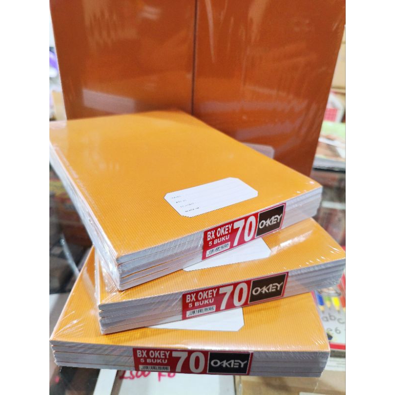 Jual OKEY Buku tulis panjang/boxy 70 lembar sampul coklat isi 5 buku ...