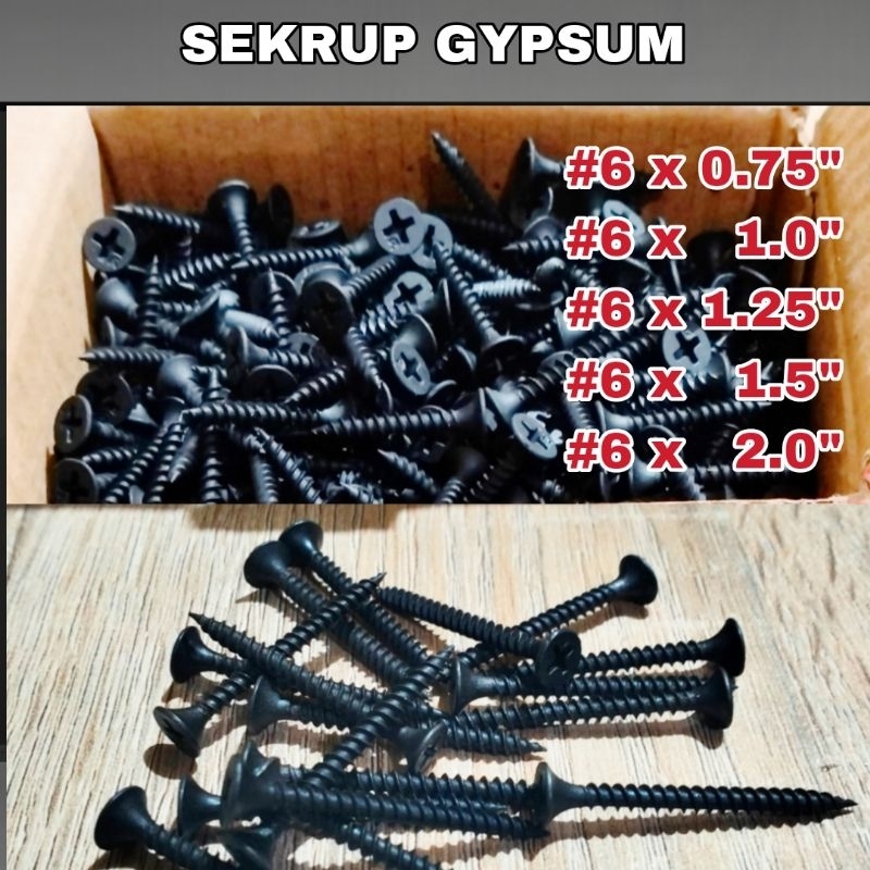 Jual [ 1KOTAK ] Sekrup Gypsum Baja - Baut Skrup Kayu Drywall Screw Hitam | Shopee Indonesia