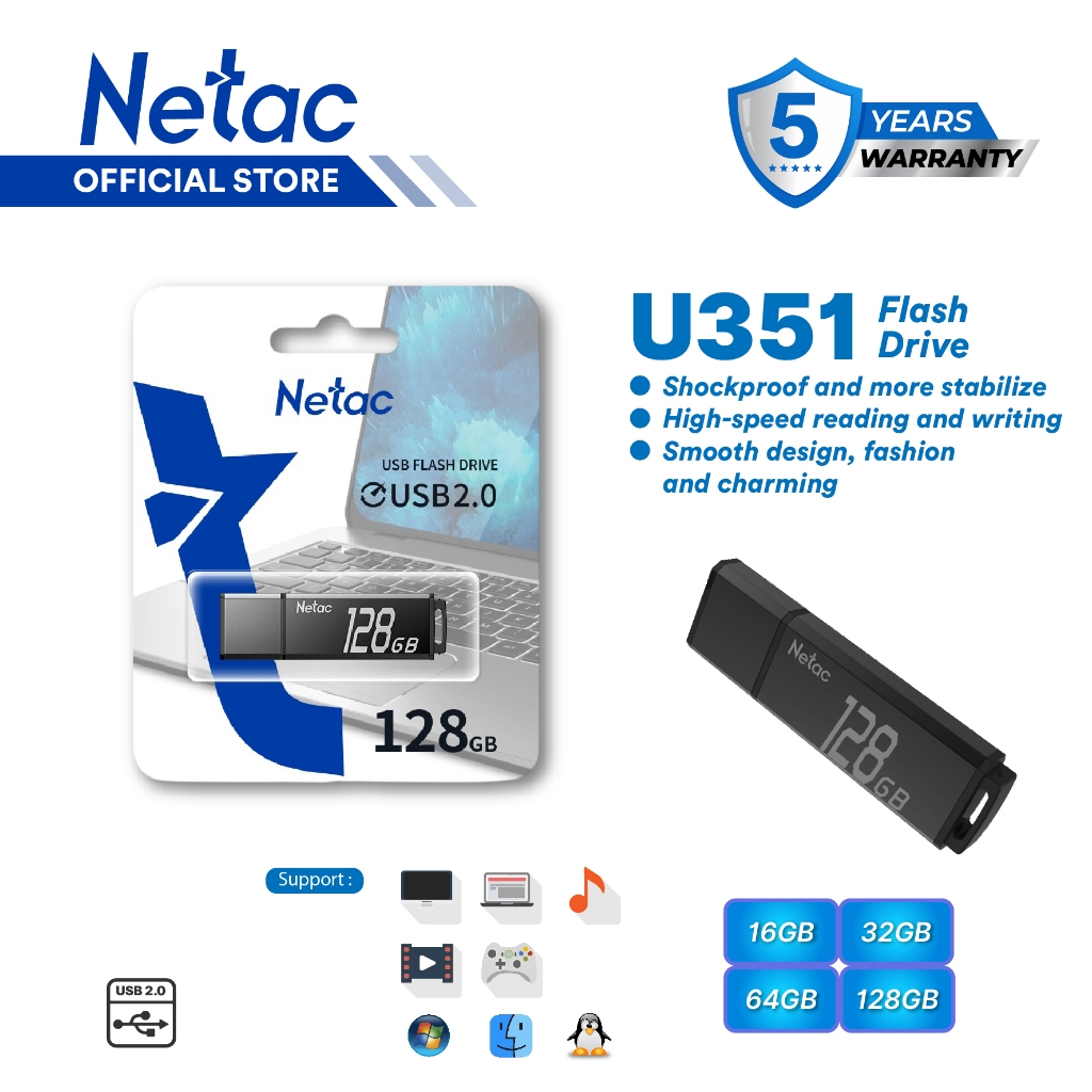 Jual Netac Flashdisk U351 USB 2.0 Flash Drive 16GB/32GB/64GB/128GB ...