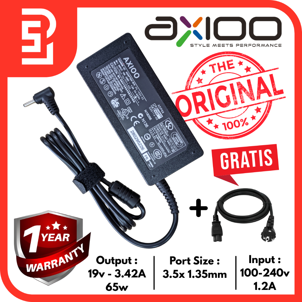 Jual Adaptor charger axioo mybook hype 3, hype 5, hype 7 19v - 3.42A ...