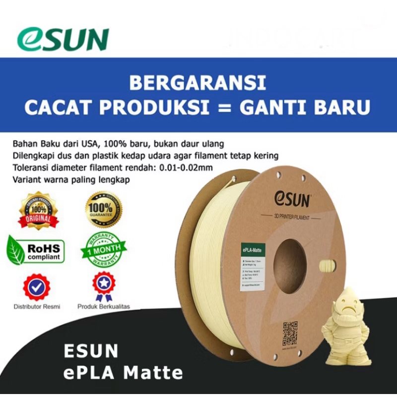 Jual eSUN Tinta Filamen 3D Printer Filament eSUN ePLA Matte 1.75mm 1kg | Shopee Indonesia