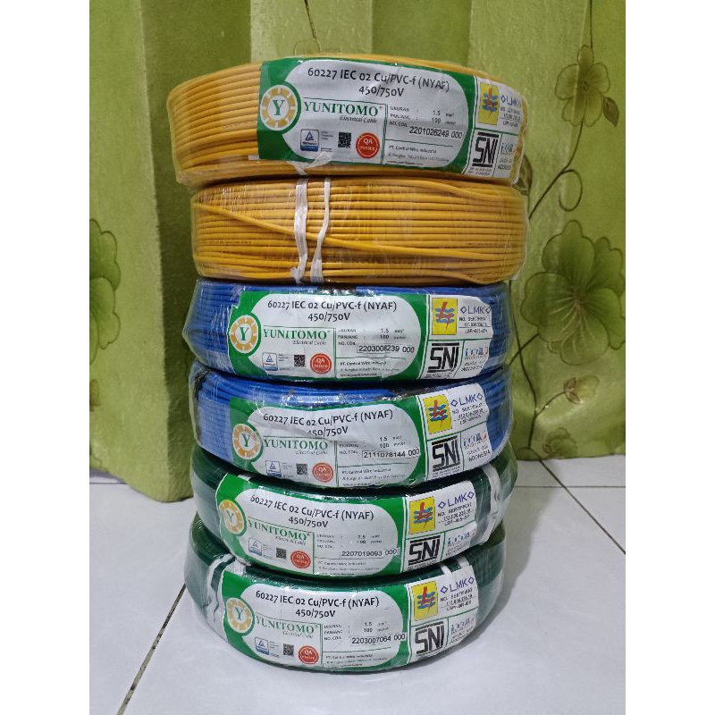 Jual kabel NYAF 1,5mm² 100meter merk YUNITOMO SERABUT TEMBAGA MURNI | Shopee Indonesia