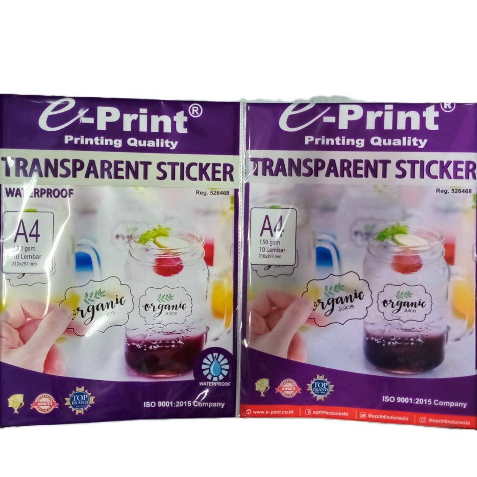 Jual Kertas Stiker Transparan e-Print A4 150Gsm 10Lembar Transparent ...