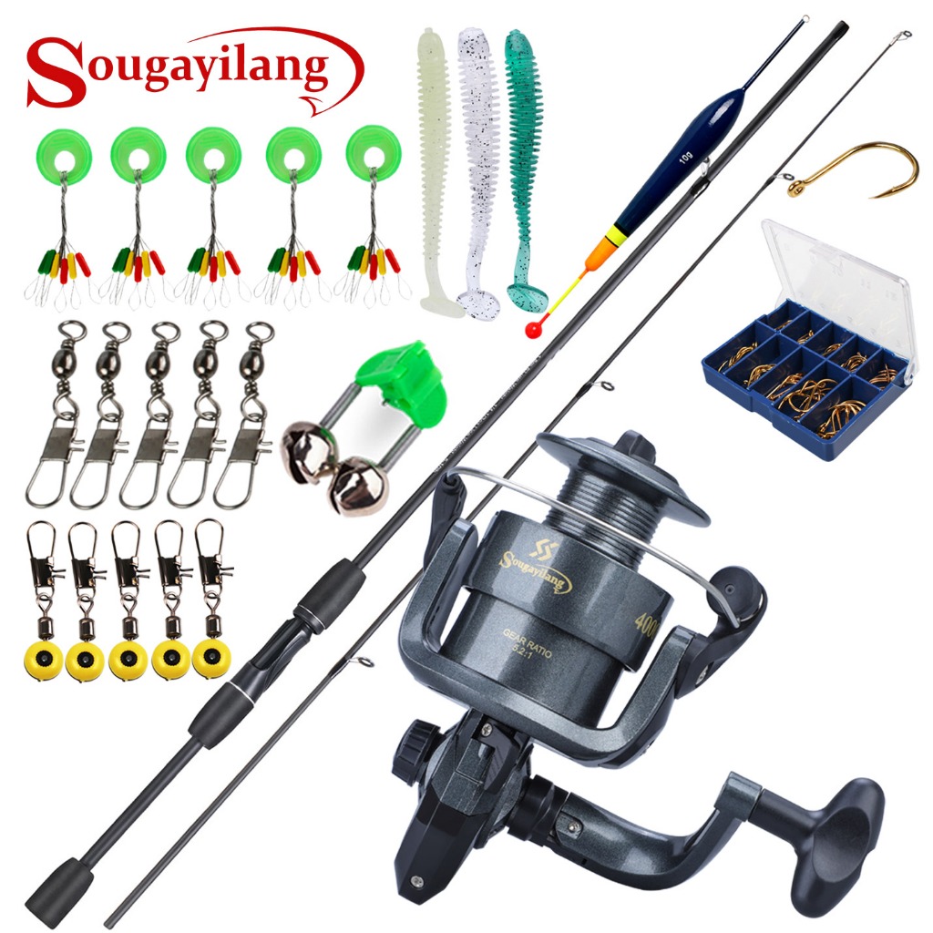 Jual Sougayilang Joran Pancing Set Carbon Fiber 2 Section 1.8m Spinning Fishing Rod 5.2:1 Gear ...