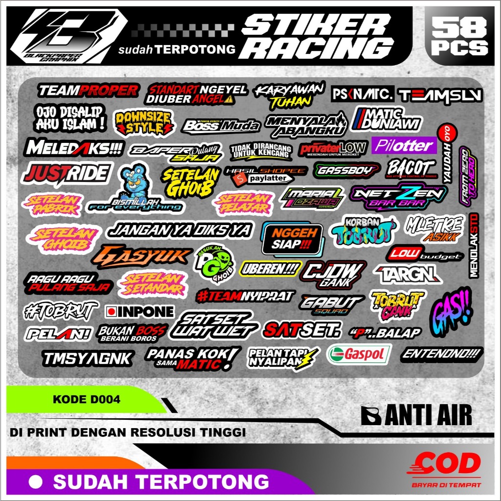 Jual 58PCS STIKER KATA KATA RACING STIKER BENGKEL STIKER PACK STIKER ...