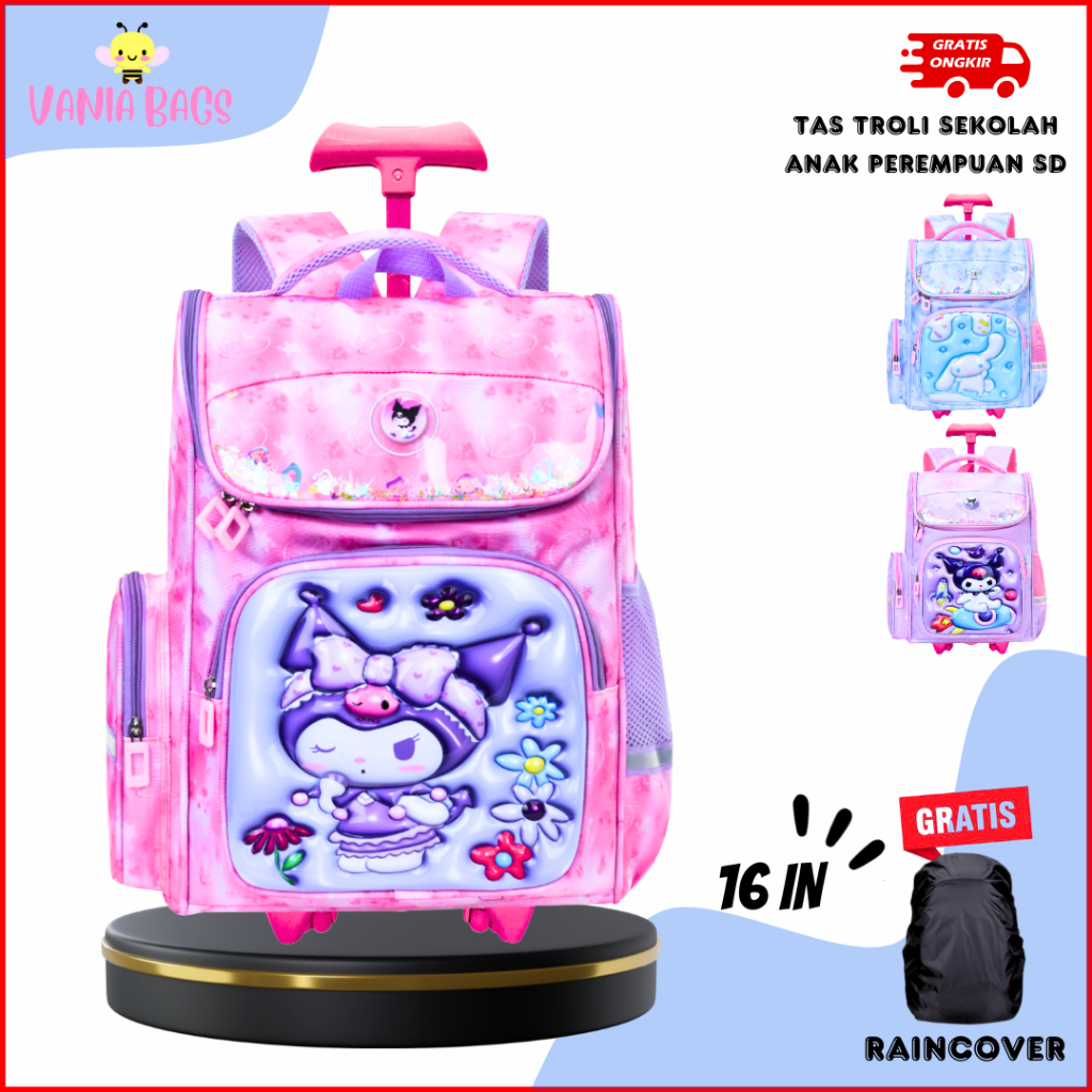 Jual tas koper anak perempuan sd gambar kuromi embos lampu led anti air | Shopee Indonesia
