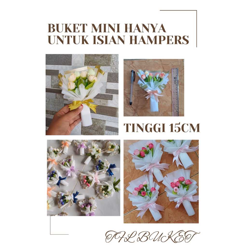 Jual buket bunga mini kecil ukuran 15cm hanya untuk isian hampers ...