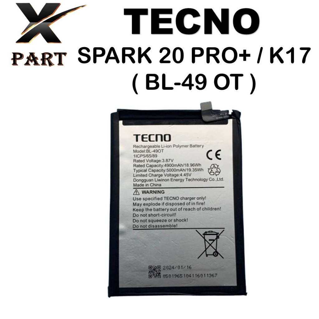 Jual BATERAI TECNO BL-49OT TECNO SPARK 20 PRO+ / K17 Batre Batrai ...