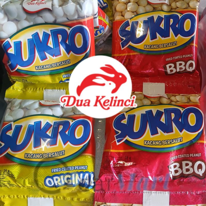 Jual Kacang SUKRO DUA KELINCI 1 Renceng isi 10 Rasa Original BBQ 16g ...