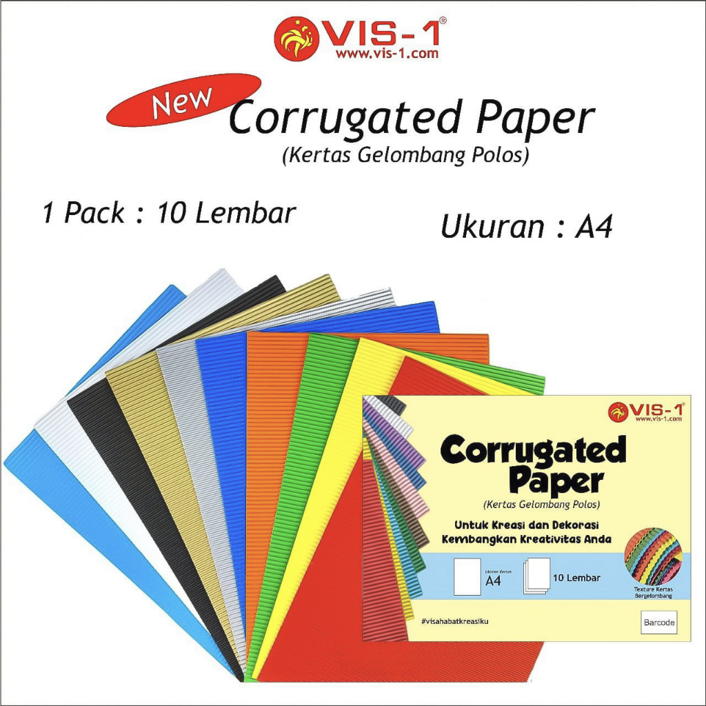 Jual 1 PAK / 10 Warna Corrugated Paper VIS-1 A4 ( Kokoru ) | Shopee ...