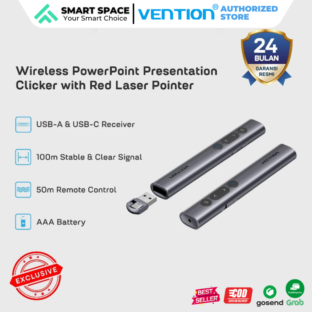 Jual [SPCE] VENTION Premium Wireless Red Laser Pointer PowerPoint Presentation 2.4Ghz ABS ...