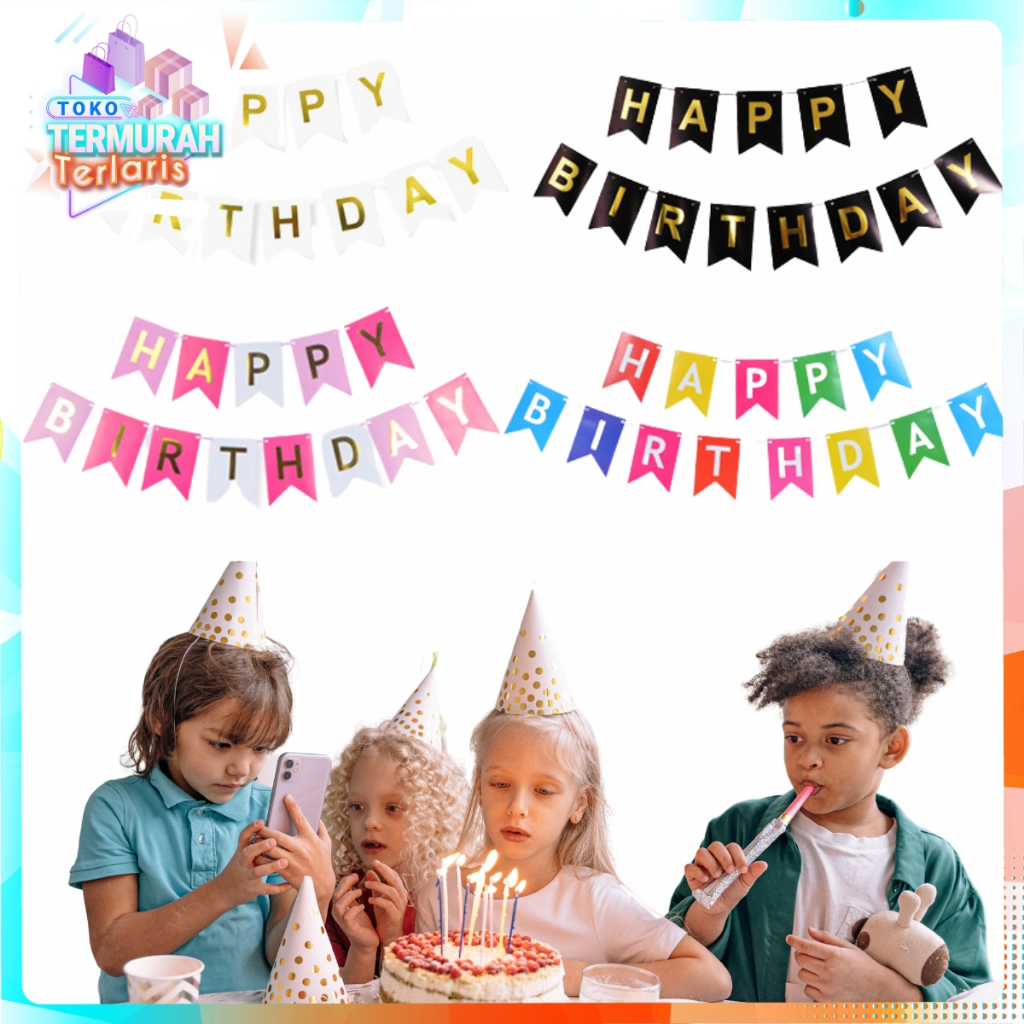 Jual TTT Banner Happy Birthday Warna Warni Backdrop Pesta Bendera ...