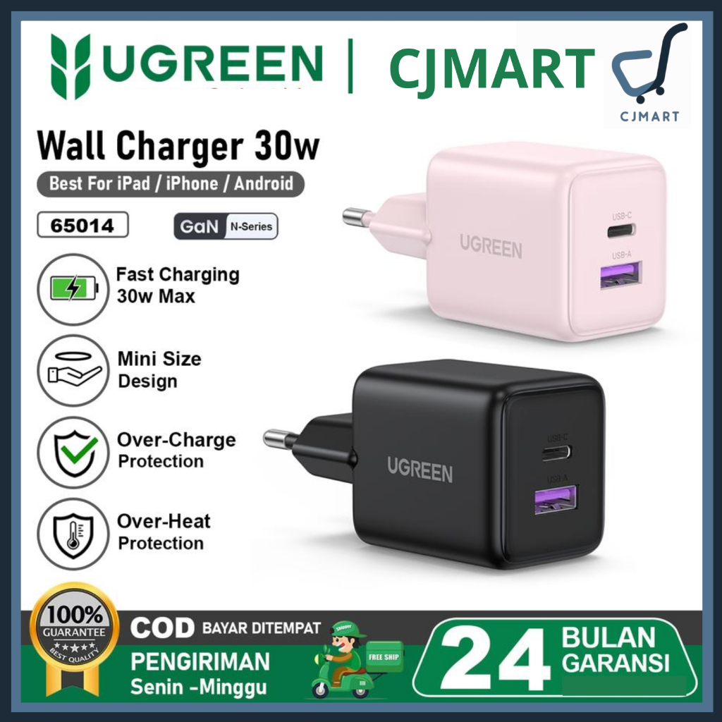Jual UGREEN Kepala Charger Dual Port USB A + USB Type C Fast Charging ...