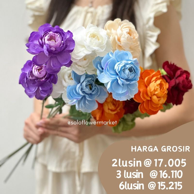 Jual RANUNCULUS SPRAY X3mawar bulat rose artificial flower Bunga Palsu ...