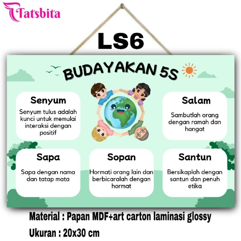 Jual TATSBITA Pajangan Hiasan Dinding Dekorasi Wall Decor Budayakan 5S Untuk Kelas Sekolah TK/SD ...