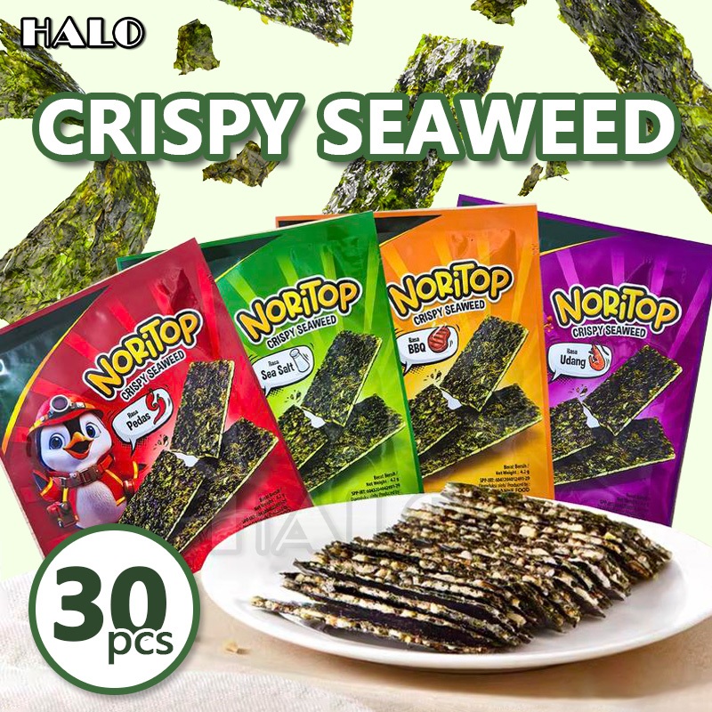 Jual COD Noritop Crispy Seaweed 30pcs RumputLaut Halal Nori Crispy ada ...