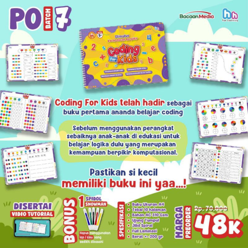 Jual [HH FUN LEARNING X BACAAN MEDIA] Coding For Kids + BONUS Spidol ...