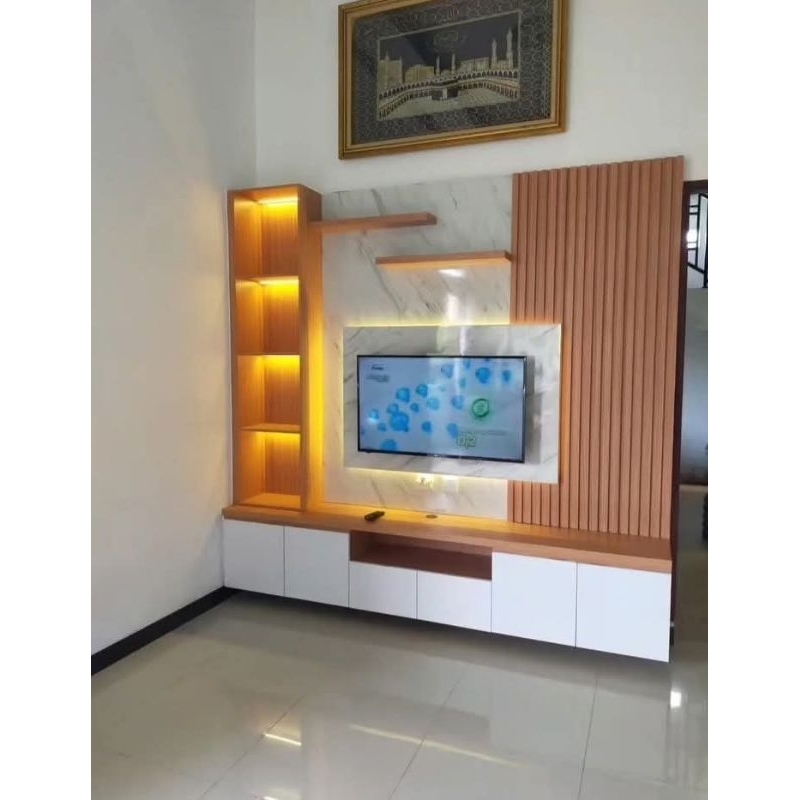 Jual backdrop tv minimalis / rak tv gantung / backdrop tv custom hpl ...