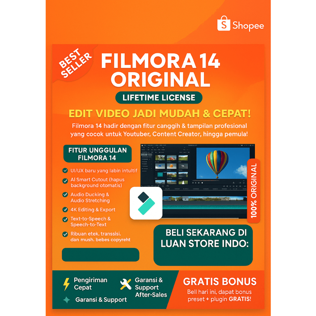 Jual Filmora 14 Original Tanpa Watermark I Full Aktivasi (Win) 2025 | Shopee Indonesia