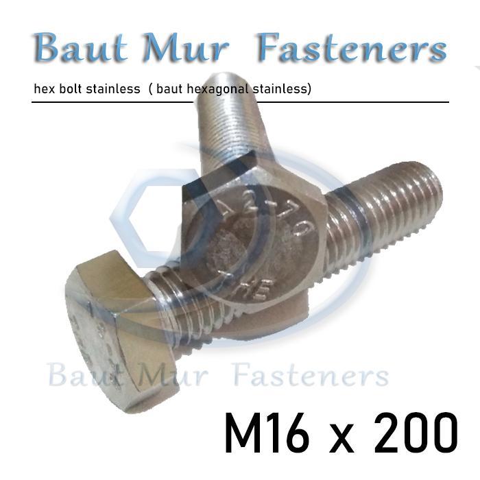 Jual Baut Stainless M16 x 200 sus 304 ss 304 THE a2-70 (baut only) | Shopee Indonesia