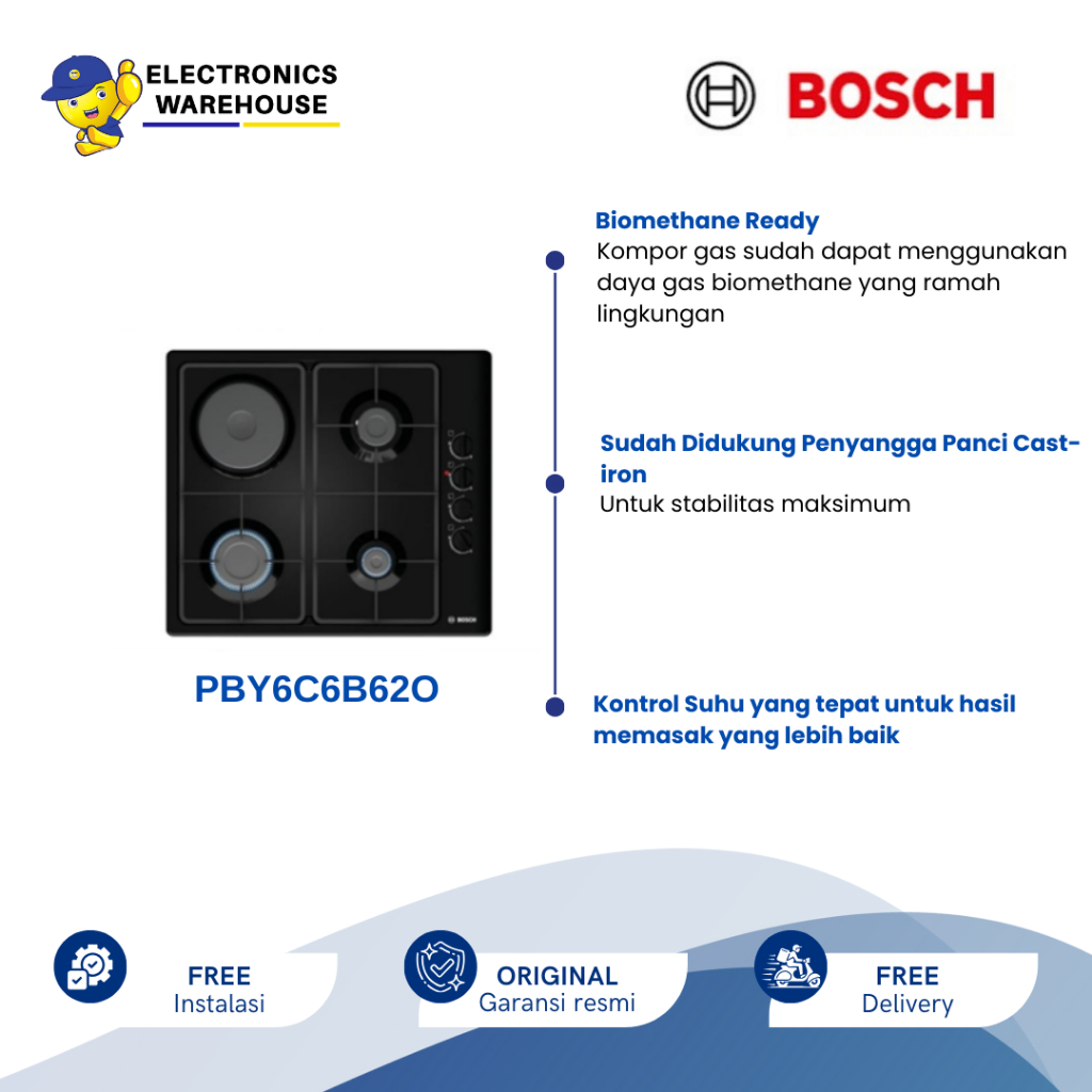 Jual Bosch PBY6C6B62O Mixed Hob / Kompor Induksi dan Gas Seri 2 | 60 cm ...