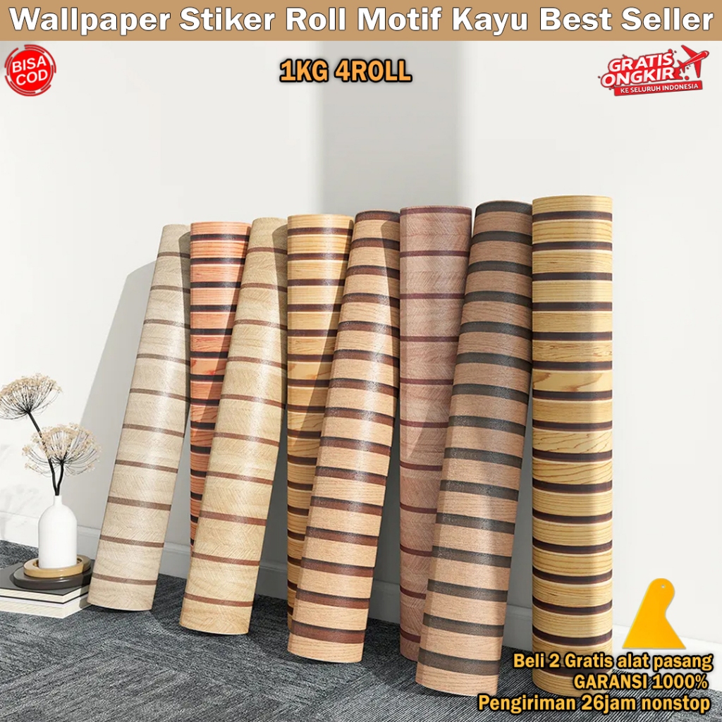 Jual WALLPAPER STIKER DINDING MOTIF KAYU & BUNGA Ukuran 45cm X 4-Meter ...
