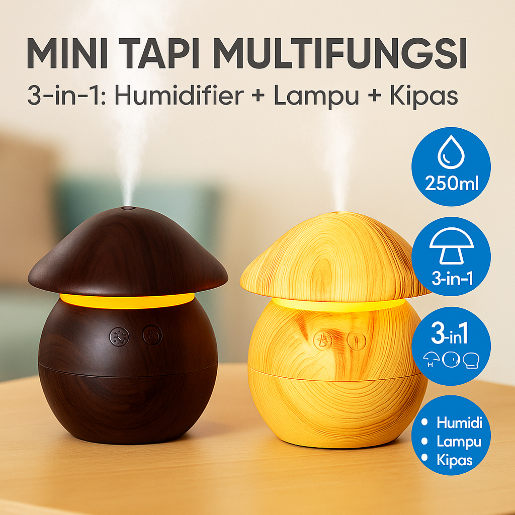 Jual Humidifier Diffuser Aromaterapi Jamur 3-in-1 – 250ml | Lampu Tidur ...
