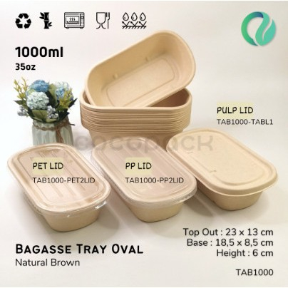 Jual Bagasse Oval 1000ml Tanpa Sekat Tutup PET/PP 10 PCS | Shopee Indonesia