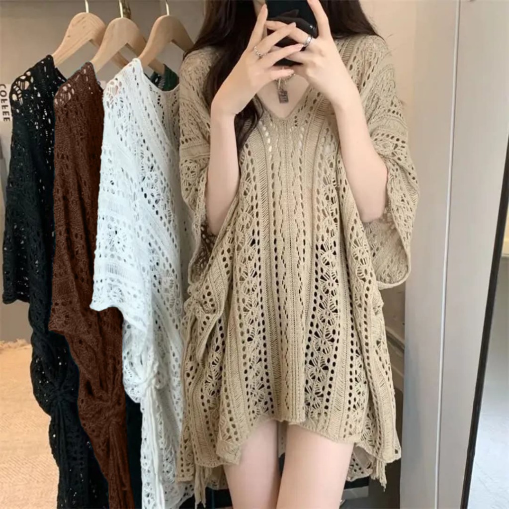 Jual Emiola Hollow Blouse Out Loose Knit Top - Atasan Wanita Premium ...