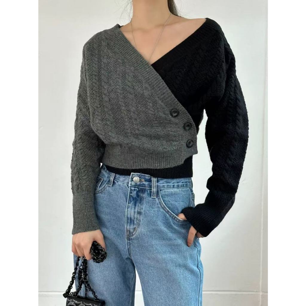 Jual Falika Top Two Tone Knit - Atasan Blouse Rajut Wanita TM | Shopee Indonesia