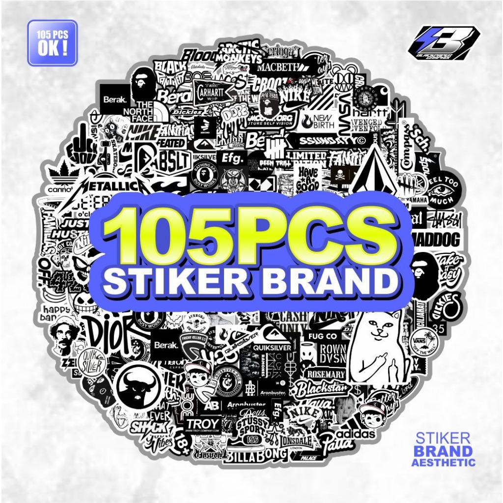 Jual 105pcs Black&White Series Stiker Pack Stiker Brand Stiker Kece ...