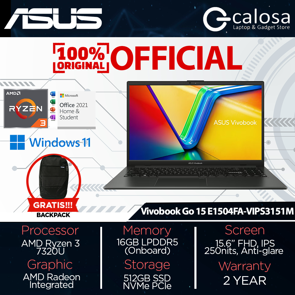 Jual Asus Vivobook Go 15 E1504FA VIPS3151M VIPS3152M VIPS3153M Ryzen 3 7320U RAM 16GB SSD 512GB ...
