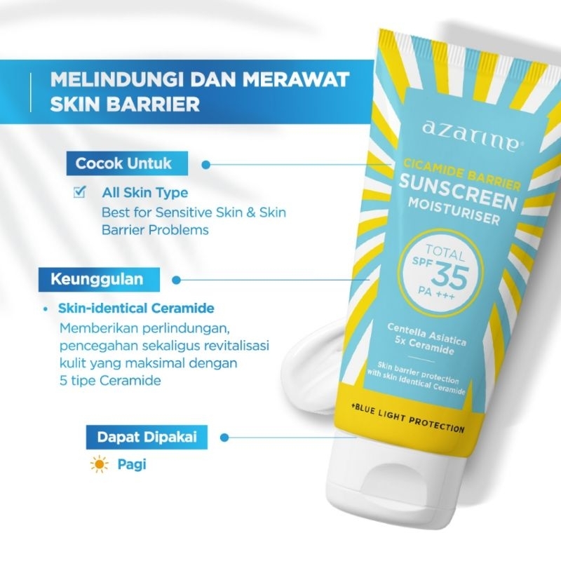 Jual Azarine Cicamide Barrier Sunscreen Moisturizer SPF 35 PA+++ 40ml ...