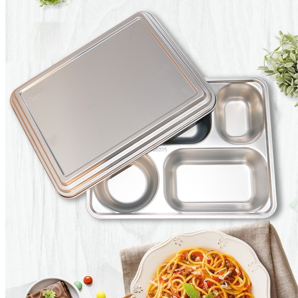 Jual Food Tray Piring Ompreng Stainless 5 Sekat + Tutup sus 304 Tebal ...