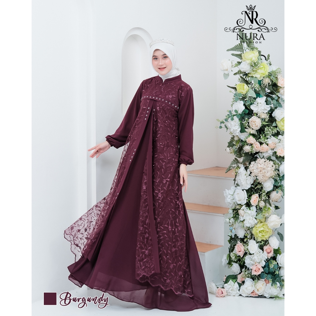 Jual Callista Dress Gamis Ceruty Mix Brokat Swarovski Elegan Gamis Pesta Kondangan Kekinian ...