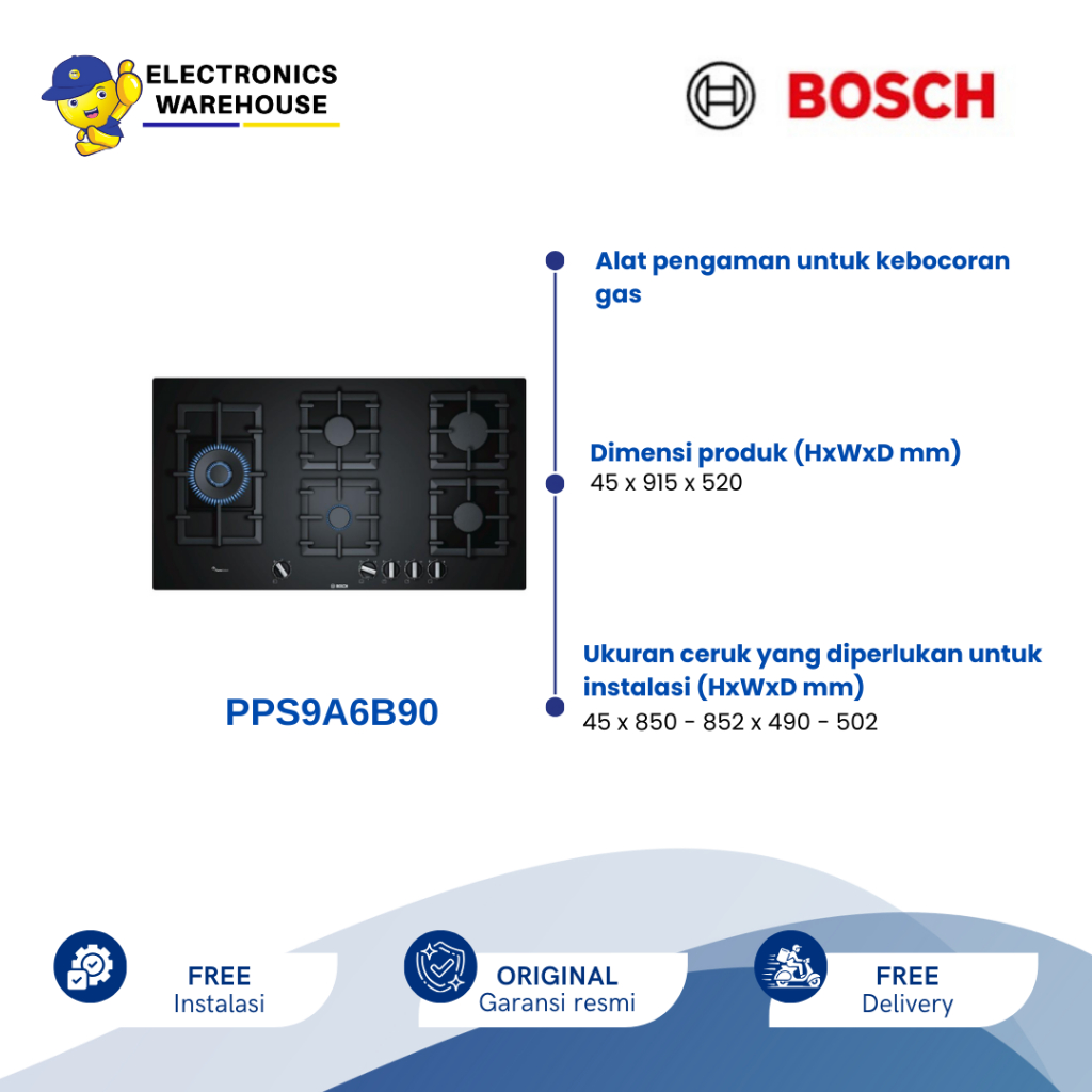 Jual Bosch Gas Hob - PPS9A6B90 - Kompor Gas Tanam 5 Tungku 90 cm ...