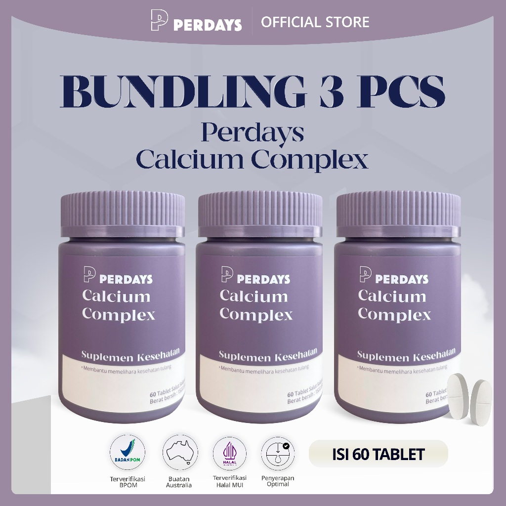 Jual Perdays Calcium Complex 60 Tablet(Bundling 3 Botol) Kalsium Halal ...