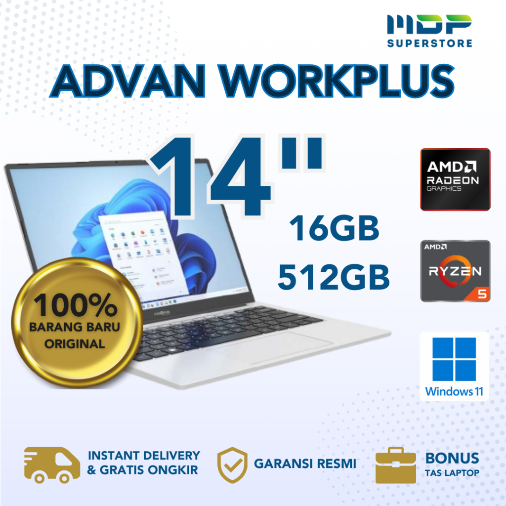 Jual ADVAN WORKPLUS (SILVER) : AMD R5-6600H,16GB,512GB SSD,RADEON ...
