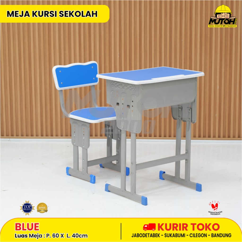Jual MEJA KURSI SEKOLAH SET ADJUSTABLE WOODEN BLUE KOMBINASI COKLAT ...