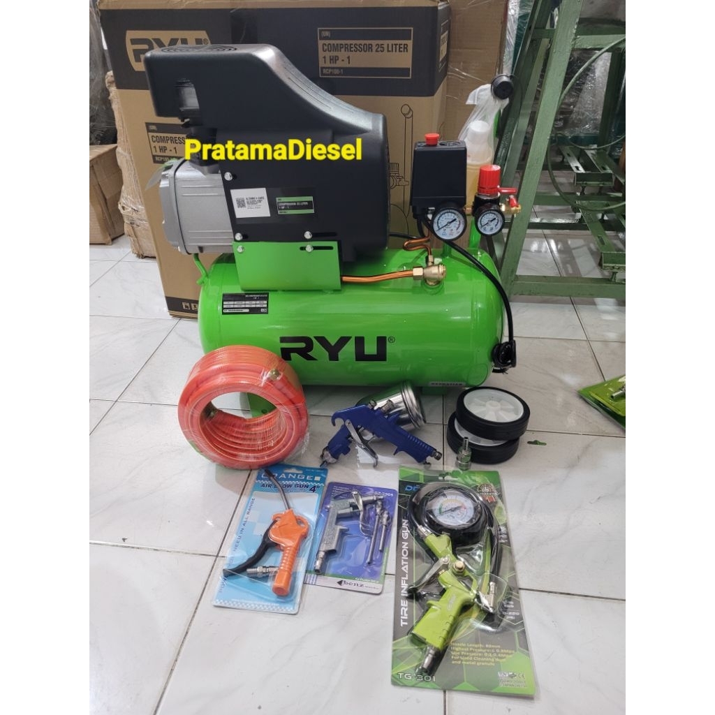 Jual Paket(5in1)Kompresor RYU 1HP RCP100-1+Selang 10M+SpraygunF75+Airduster+Pen | Shopee Indonesia