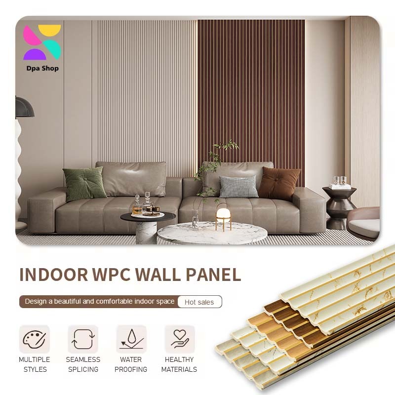 Jual Wood Panel WPC 2.9M 12cmx10mm Motif Serat Kayu dengan Garisan Emas 3D Panel Dinding Motif ...